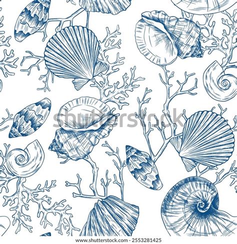 Toile De Jouy Seashell Pattern Colorful Stock Vector Royalty Free 2553281425 Shutterstock