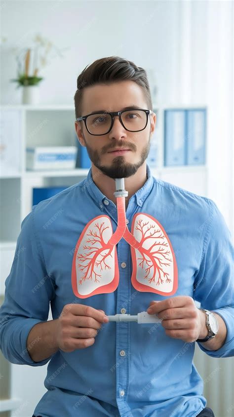 Man Performing Pulmonary Function Test And Spirometry Using Spirometer At Medical Clinic