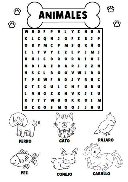 Printable Spanish Word Search About Animals Spanish Level