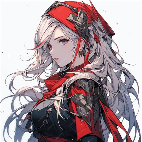Anime Girl With Long White Hair Wearing A Red Hat And Black Outfit
