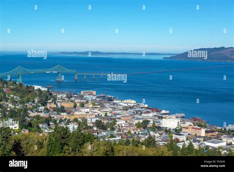 Cityscape View Of Astoria Oregon With The Astoria Megler Bridge And