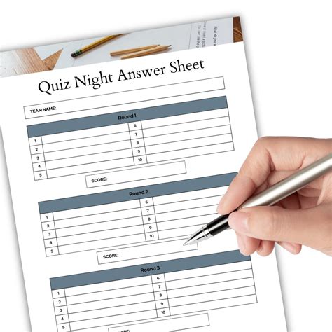 Quiz Night Answer Sheet Work Party Game Trivia Player Answer Card