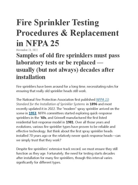Fire Sprinkler Testing Procedures Pdf Fire Sprinkler System