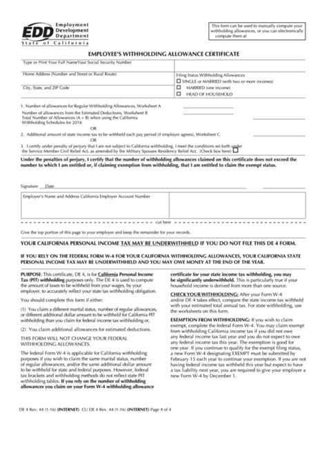 Fillable Edd Form De 1 Printable Forms Free Online