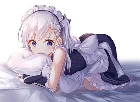 Bow Blush Blue Eyes Belfast Azur Lane Braids Maid White Hair