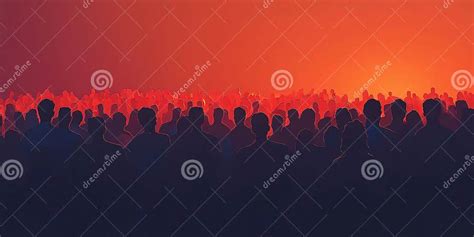 Large Crowd Silhouettes Orange Sunset Backdrop Diverse People Gathering