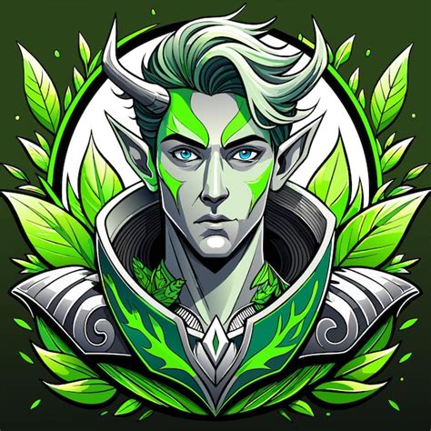 Premium Vector A Drawing Of A Man With A Green Face And A Green Leaf With A Green Background