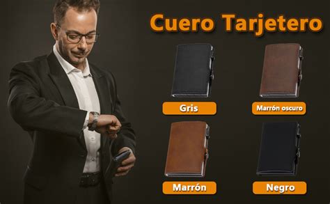 Tarjetero Hombre De Cuero Tarjeteros Cartera Para Hombre Con Función Antirrobo Rfid Tarjetero
