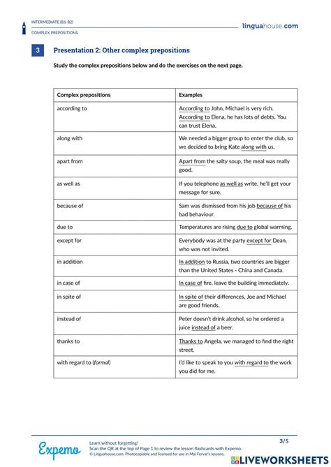 Complex Prepositions Online Exercise For Live Worksheets