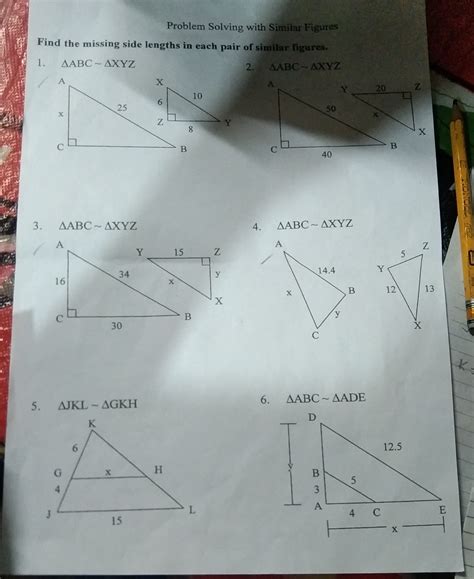 Problem Solving With Similar Figures Find The Missing Side Lengths In
