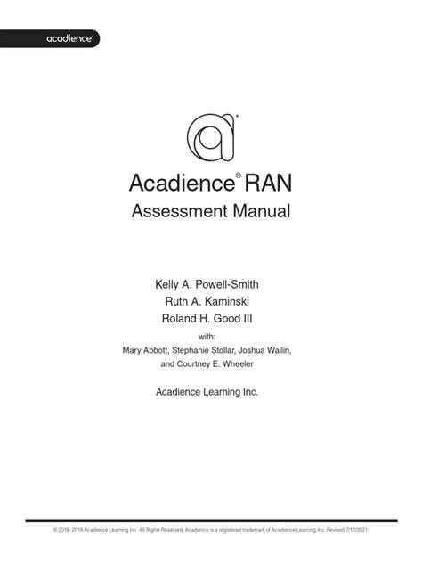 Acadienceran Assessmentmanual English Pdf Validity Statistics