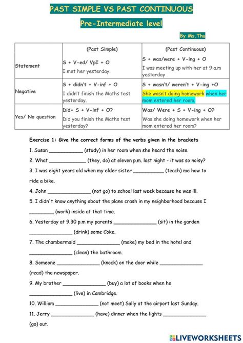 Simple Past And Past Continuous Interactive Worksheet For 42 Off