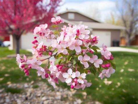 Premium Ai Image Blossoming Fruit Trees In A Backyard