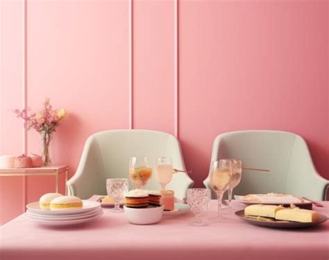 Dinning Table Setup Background Pink Concept Arrangement Premium Ai