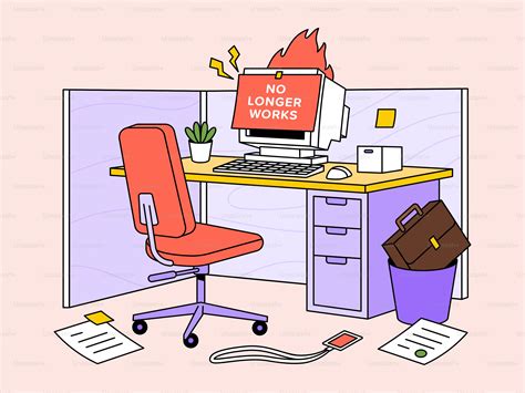 Computer Explodes With No Longer Works Message Vector Office Image