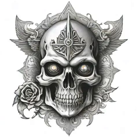 Black And Grey All Seeing Eye Skull Death Good And Evil Tattoo