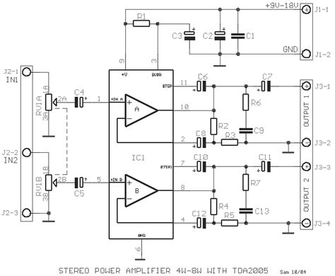 Stereo Power Amplifier 4W 8W With TDA2005 Circuit Diagram And Instructions