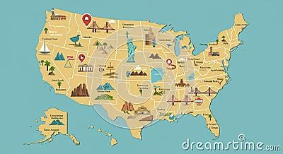 Illustrated Map Of The United States Highlights Key Landmarks