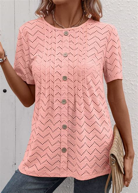 Tuck Stitch Light Pink Short Sleeve T Shirt Usd 33 98