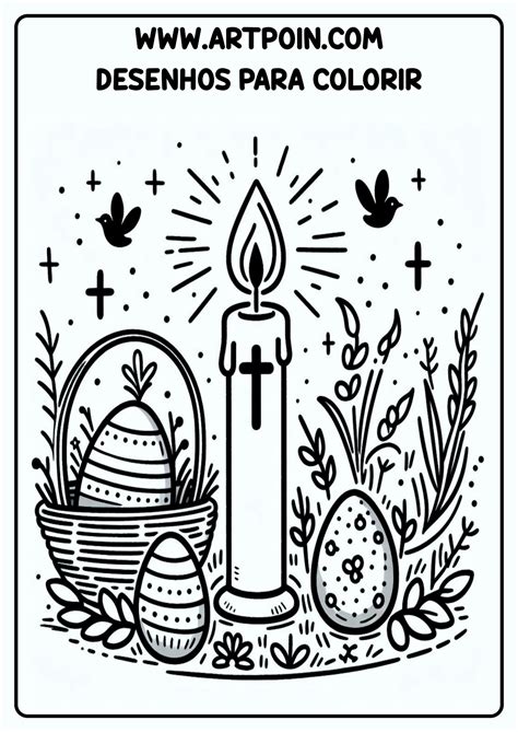 Desenho Para Colorir Símbolos Da Páscoa Ovos De Páscoa Vela Acesa Ramos