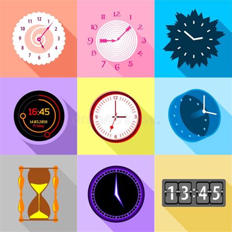 Types Of Clock Icons Set Flat Style Stock Vector Illustration Of Gadget Icons 120190510