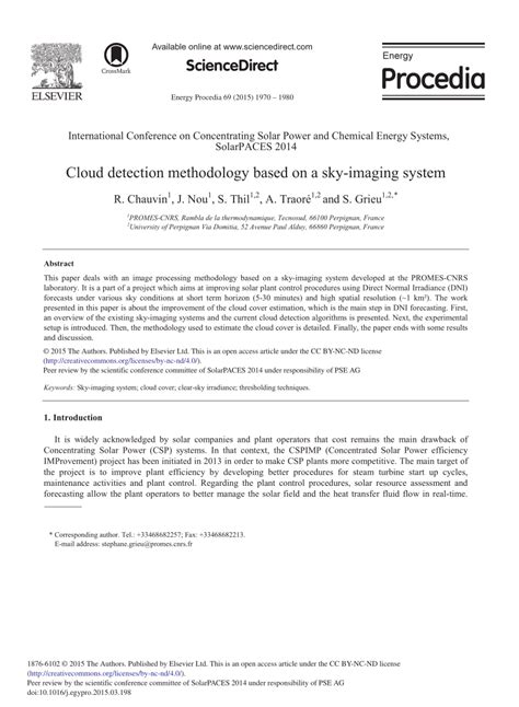 Pdf Cloud Detection Methodology Based On A Sky Imaging System