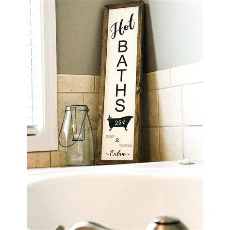 Hot Baths Wood Sign Rustic Bath Wall Decor Narrow Bathroom Sign