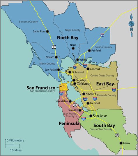 A Map Demarcating The Boundaries Of The Nine County Bay Area And The