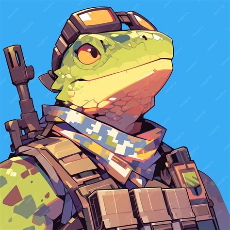 Premium Vector A Smart Lizard Soldier Cartoon Style