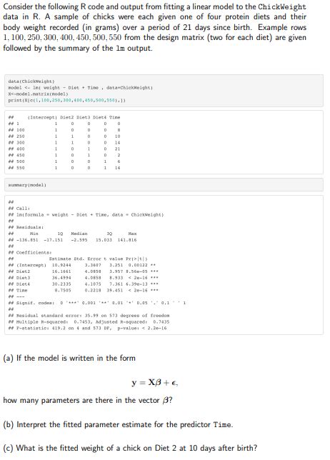 Solved Consider The Following R Code And Output From Fitting Chegg