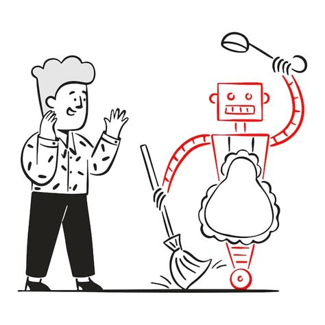 Premium Vector Young Man Helped By Robot Helper