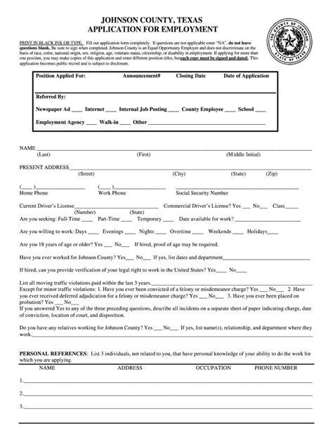 Tx Johnson County Application For Employment Fill And Sign Printable