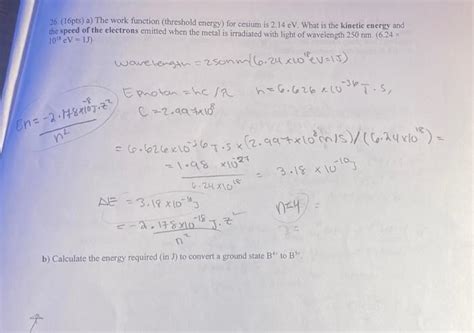 Solved A The Work Function Threshold Energy For Cesium Is