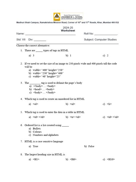 Worksheet For Grade 7 Html Pdf Html Element Hyperlink