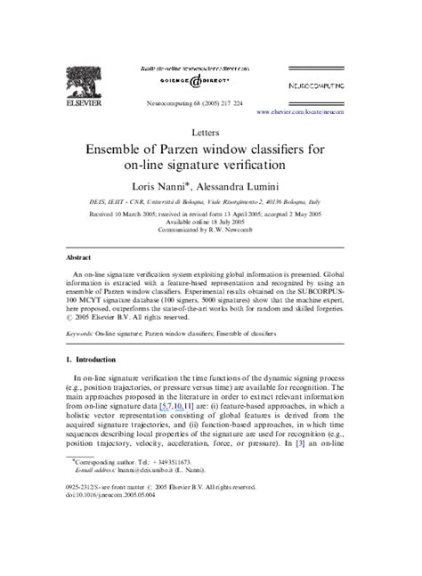 pdf ensemble of parzen window classifiers for on line signature