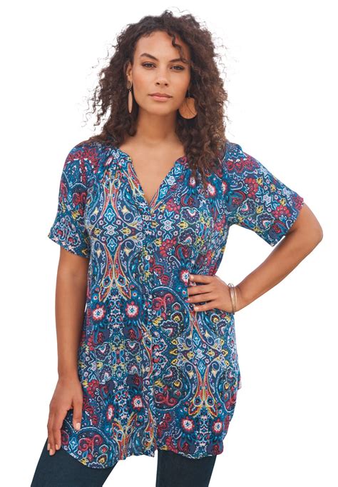Roamans Womens Plus Size Short Sleeve Angelina Tunic