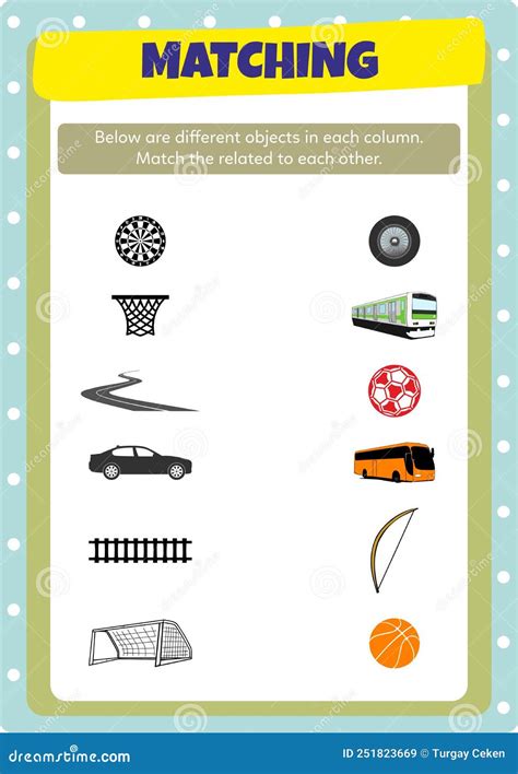 Matching Exercises For Kindergarten Preschool Stock Vector