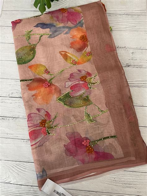 Handworked Tissue Linen Saree Ms88651 Miriyam Store