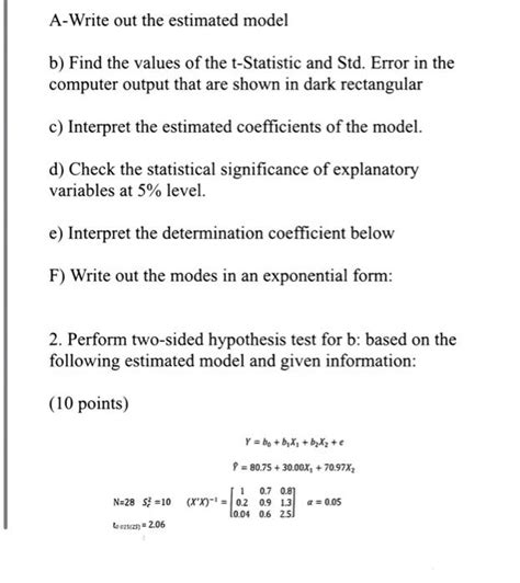solved 1 the following computer output shows an estimated