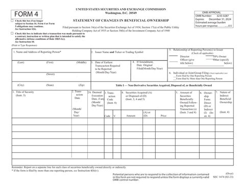 Form 4 Sec Form 1474 Download Printable Pdf Or Fill Online Statement