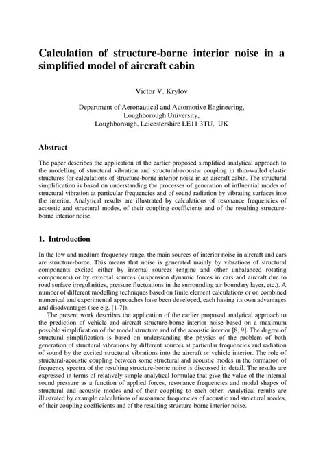 Pdf Calculation Of Structure Borne Interior Noise In A Simplified