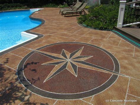 Decorative Concrete Pool Deck With Compass Design