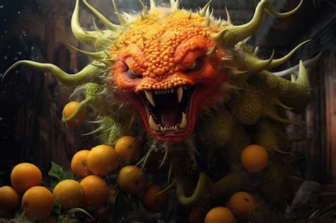 Premium Photo Abstract Colorful Scary Fruit Monster With Fruits Selective Soft Focus