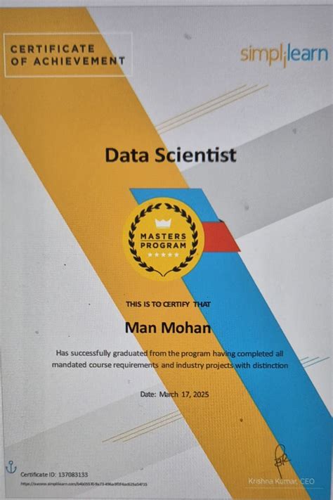 Completed Data Scientist Master Program Man Mohan Sharma