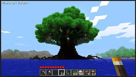 An Image Of A Tree In Minecraft With The Water And Land Around It