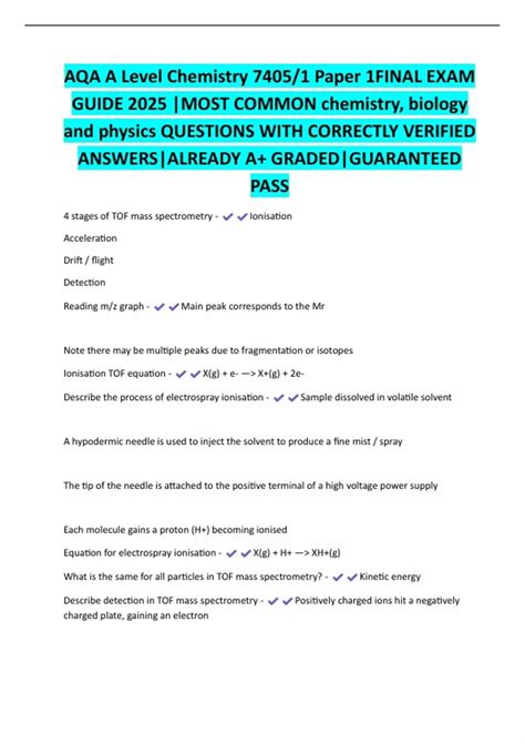 Aqa A Level Chemistry 74051 Paper 1final Exam Guide 2025 Most Common