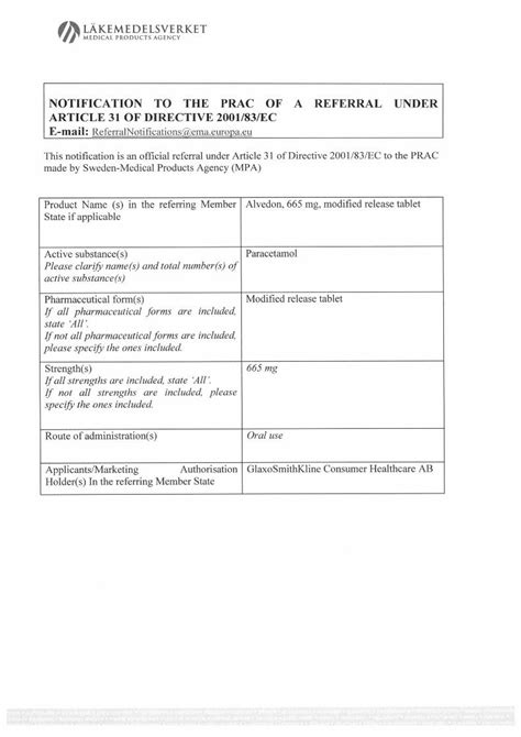 Pdf Art 31 Paracetamol Modified Release Notification · Paracetamol