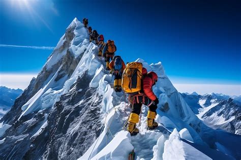 Premium Photo Climbers On The Summit Of Mount Everest In Himalayas Nepal