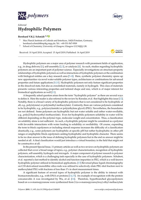 Pdf Hydrophilic Polymers