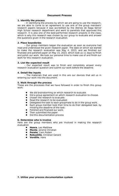 Documentation Process Document Process Identify The Process In